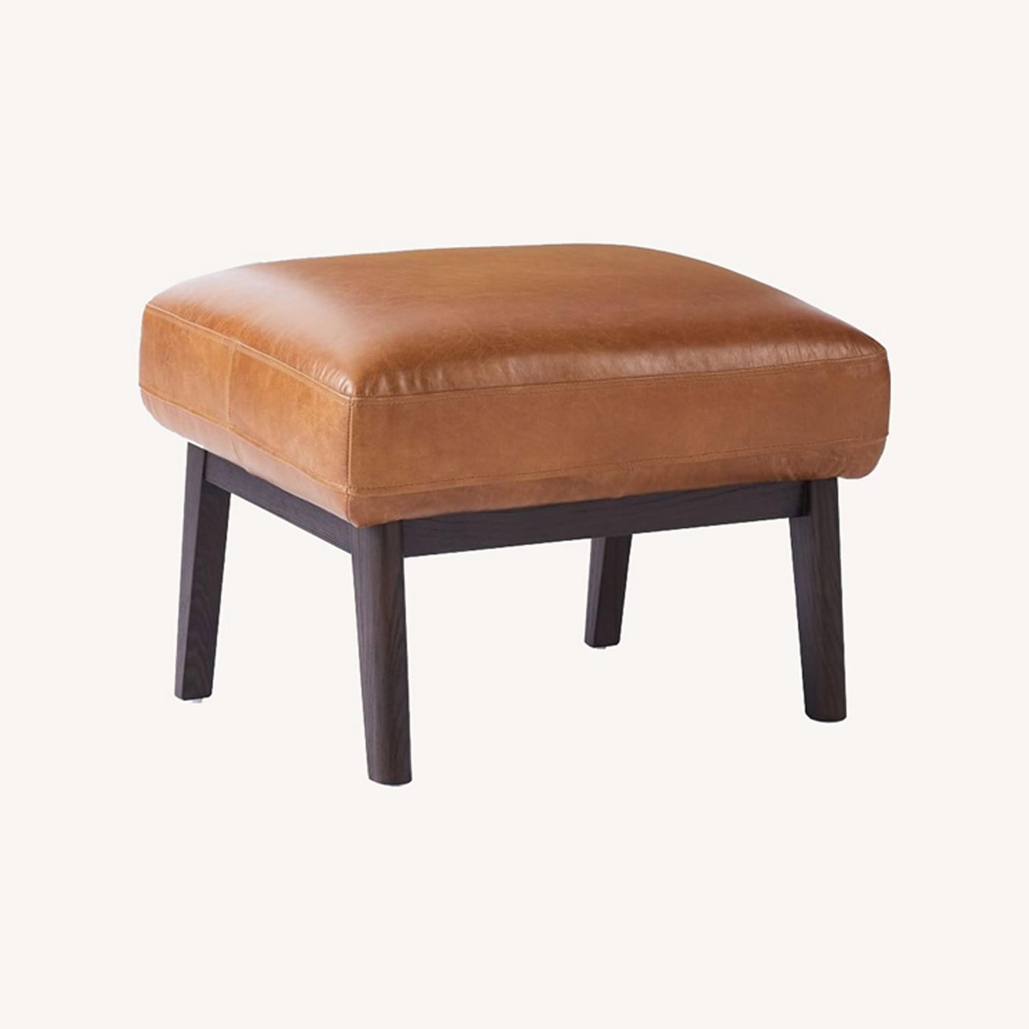 West Elm Ryder Leather Ottoman, Saddle Leather,Nut - AptDeco