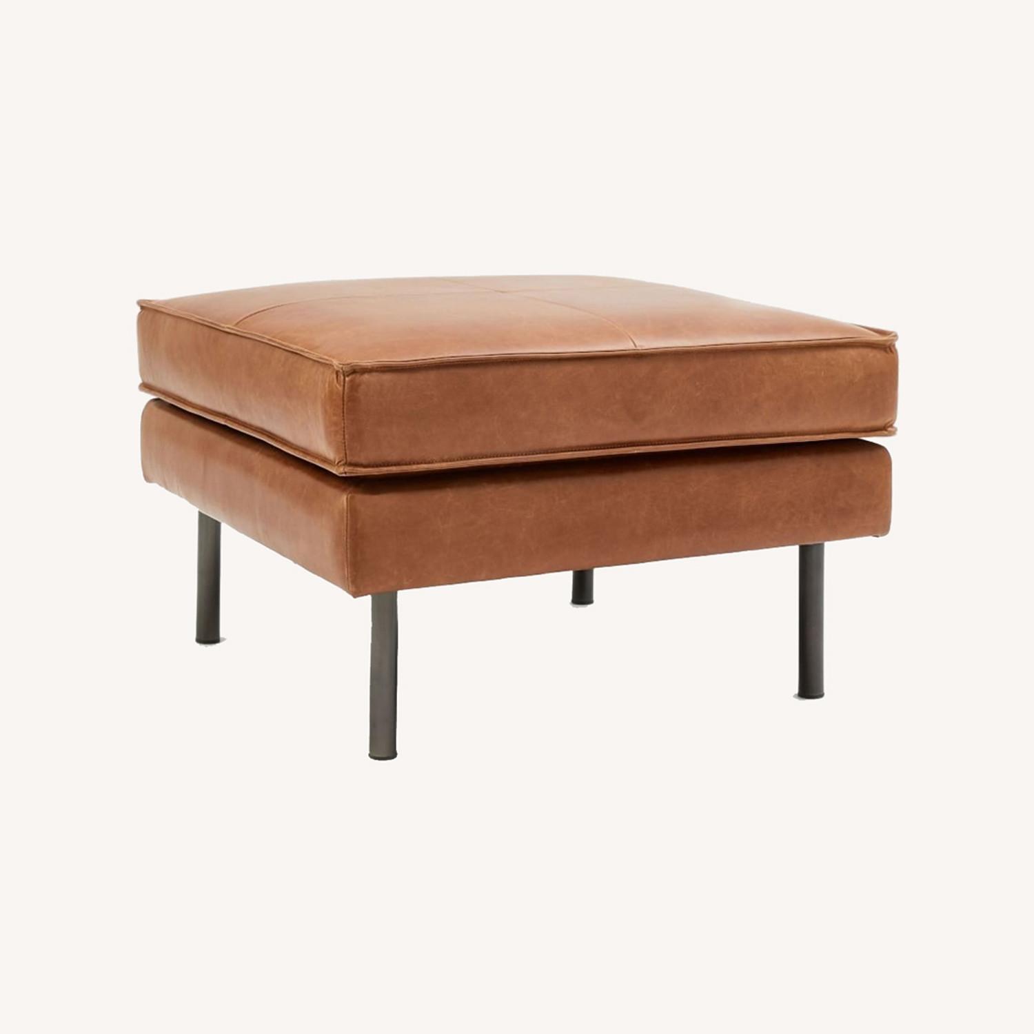 West Elm Axel 28.5" Ottoman, Saddle Leather, Nut - AptDeco