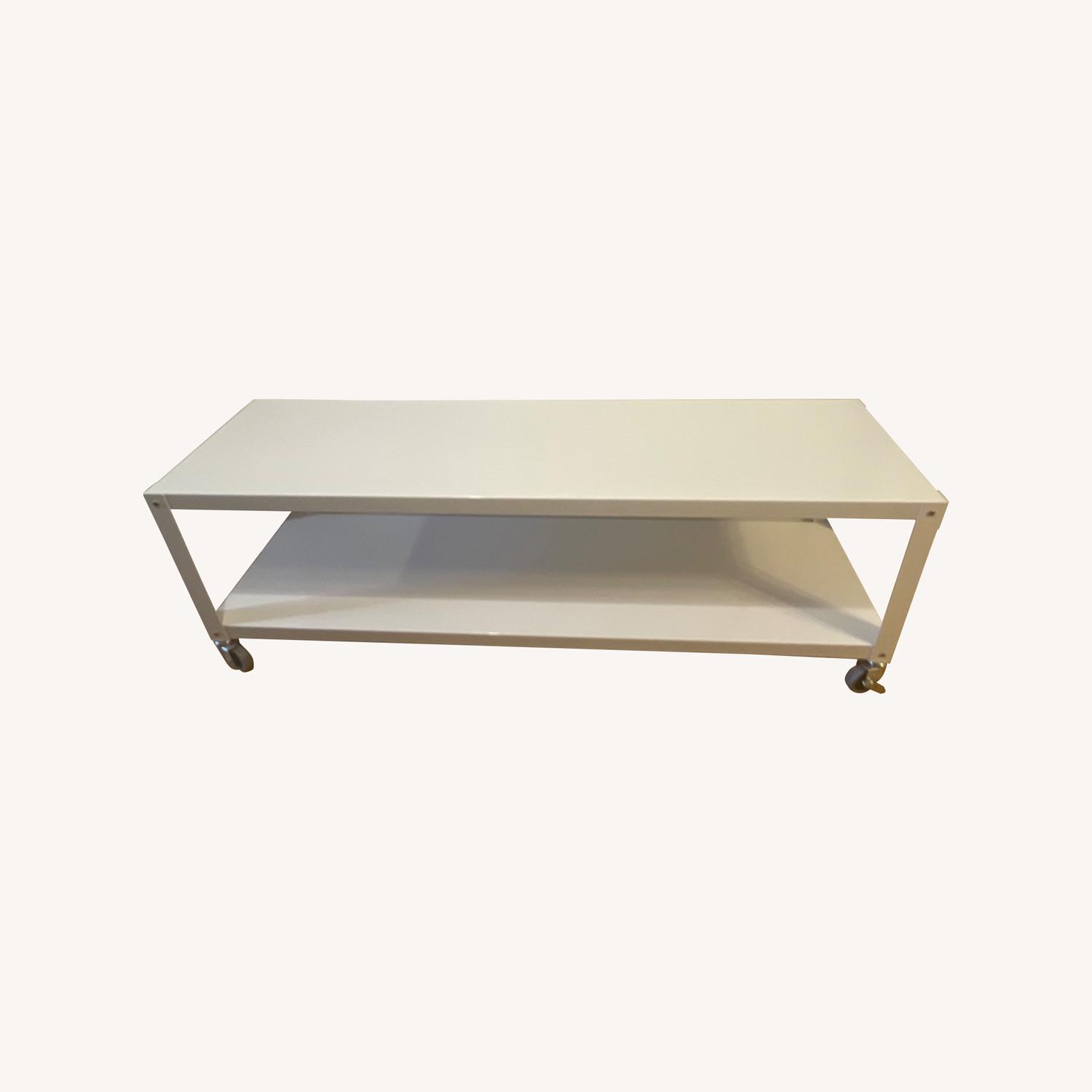 CB2 Rolling White Metal TV Console - AptDeco