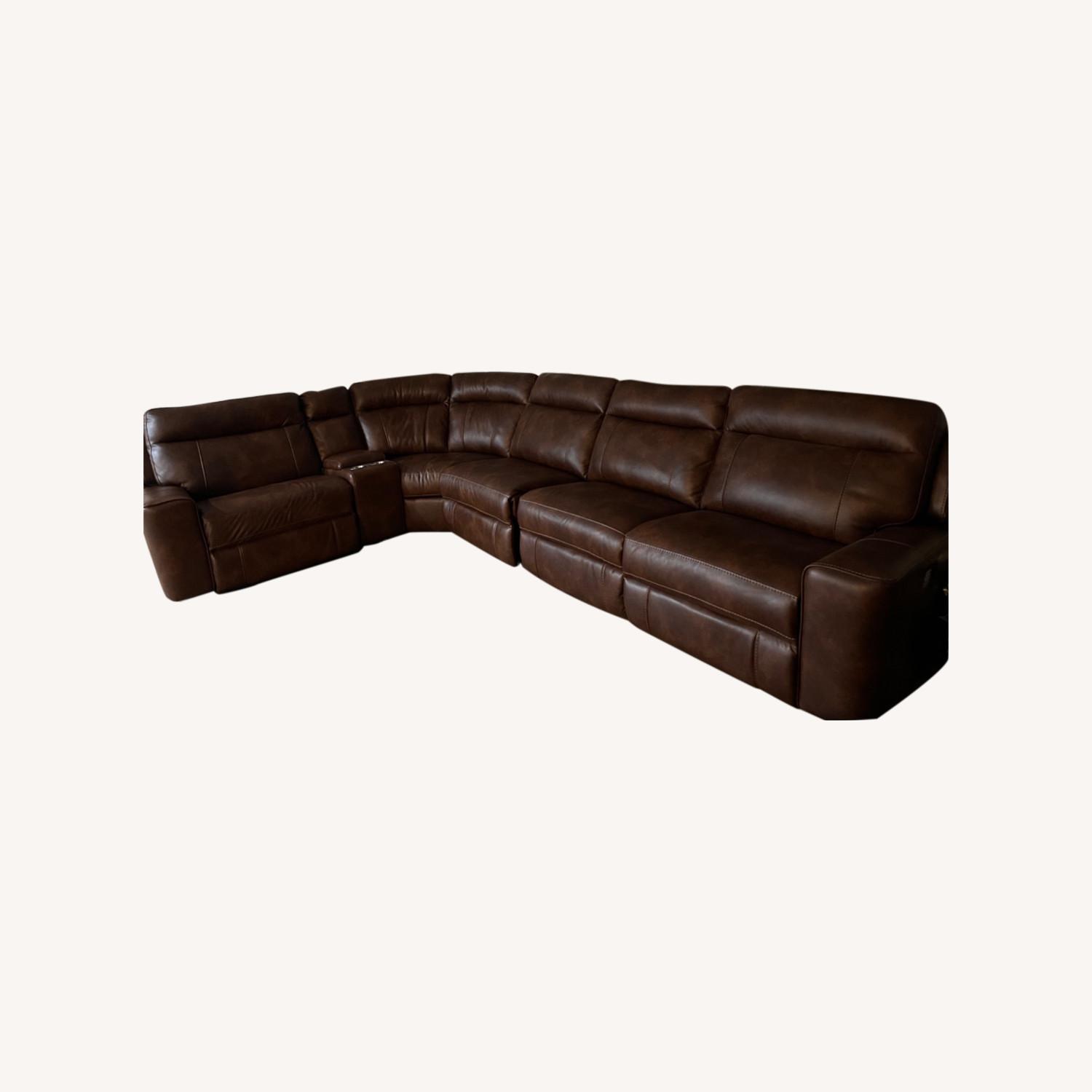 Brown Leather Living Room Sectional - AptDeco