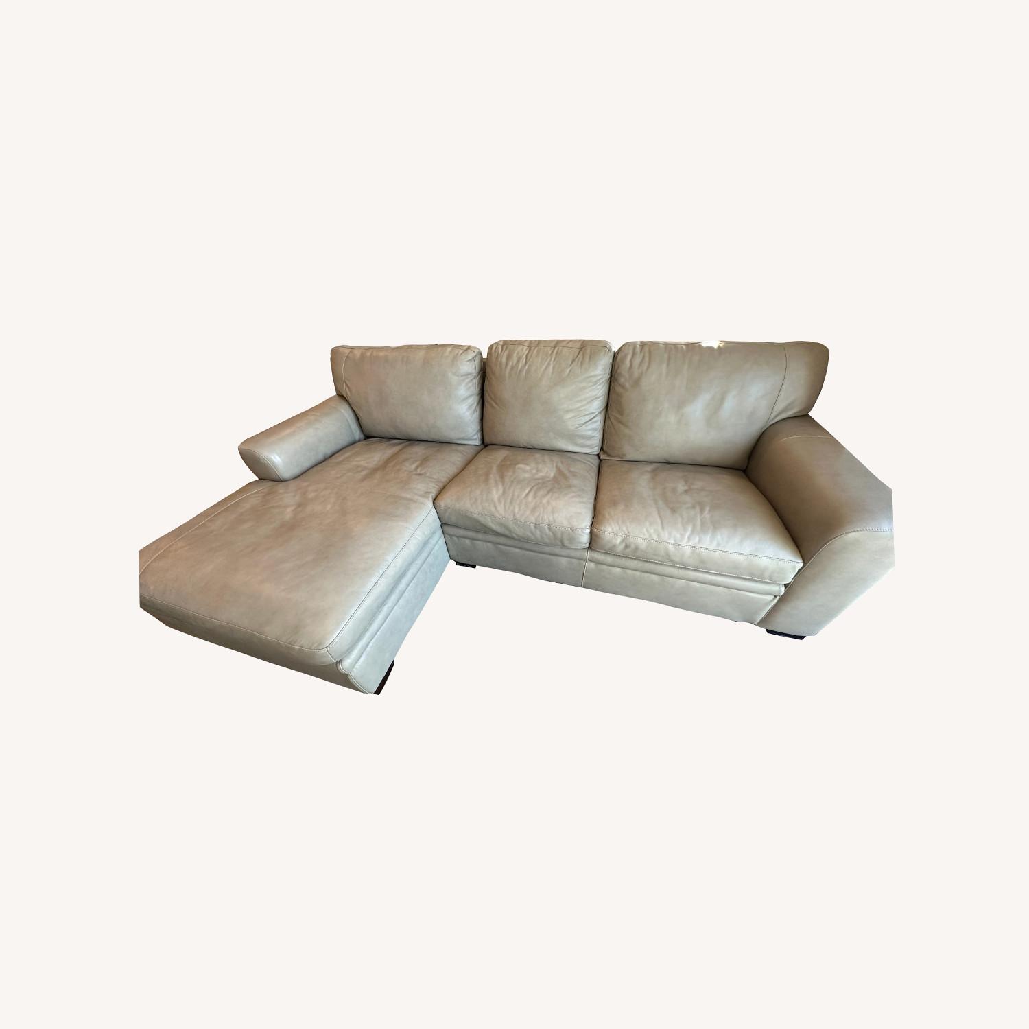 Living Spaces Leather Sectional Couch - AptDeco
