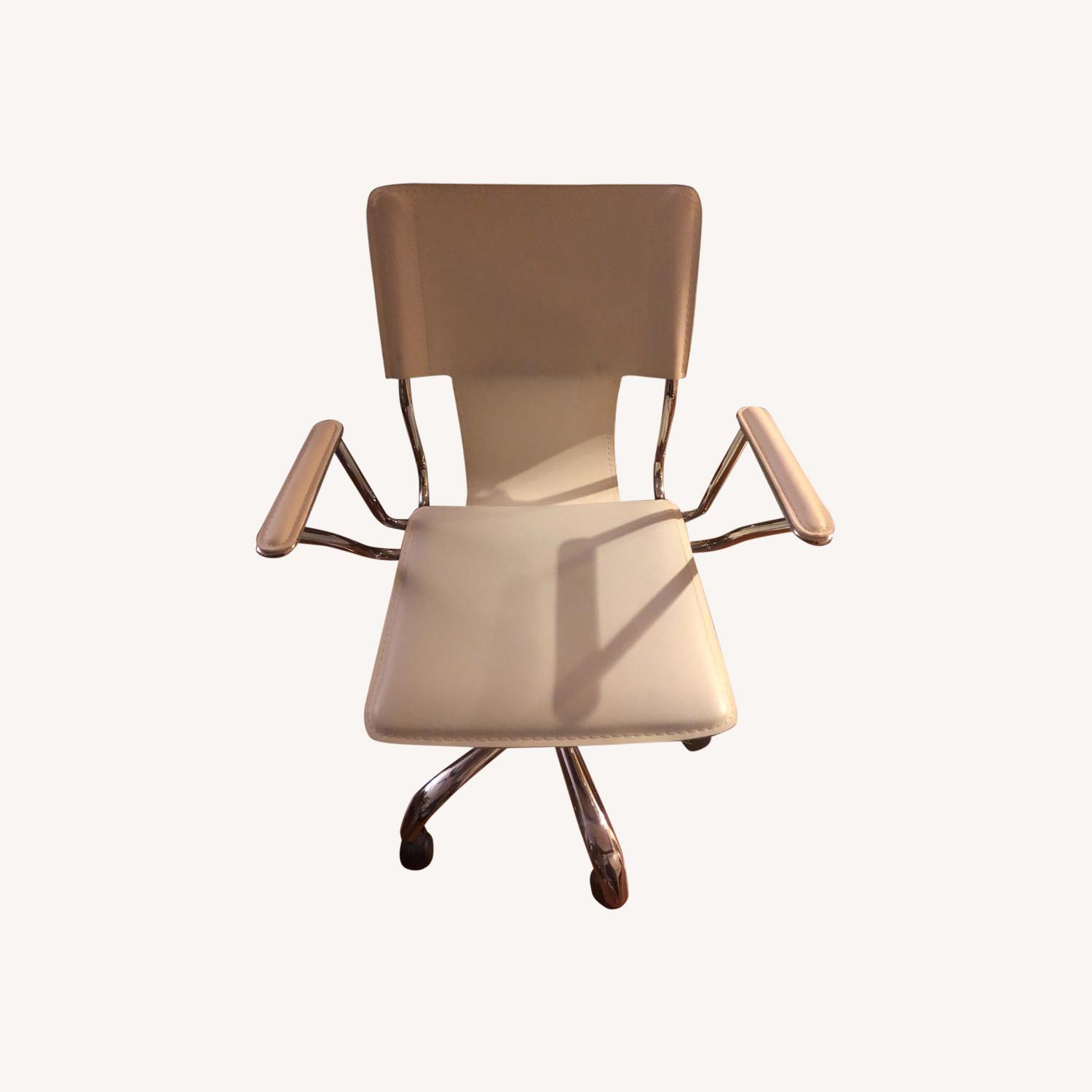 White Leather + Metal Desk Chair - AptDeco