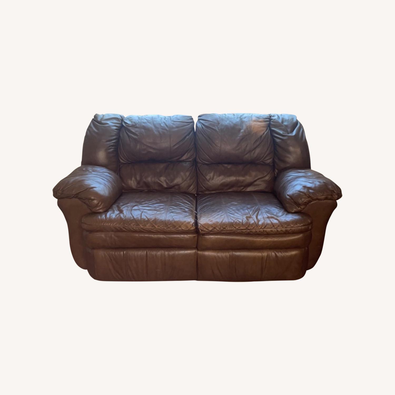 2-Seater Dark Brown Leather Couch - AptDeco
