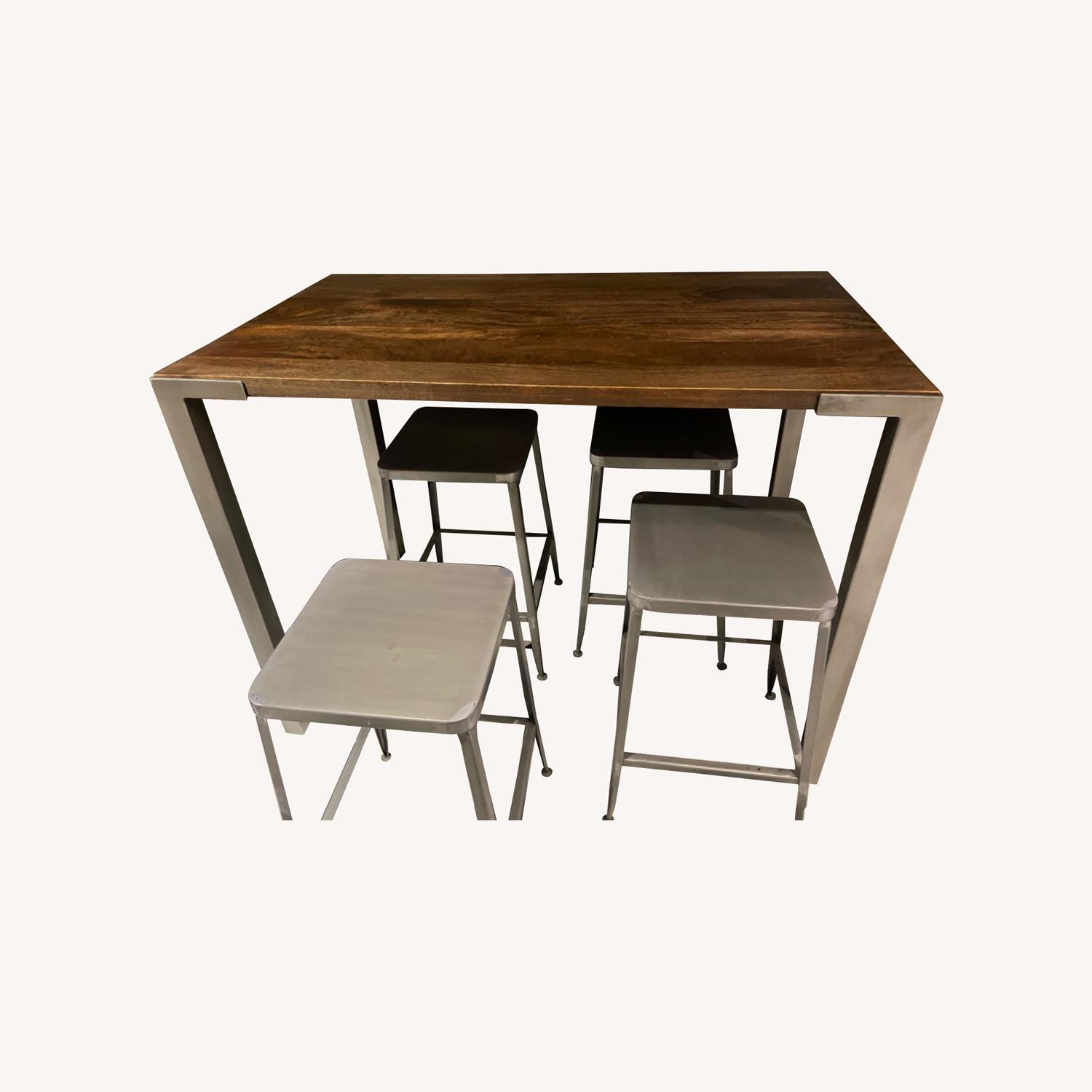 CB2 Stilt High Top and 4 Flint Metal Chairs - AptDeco