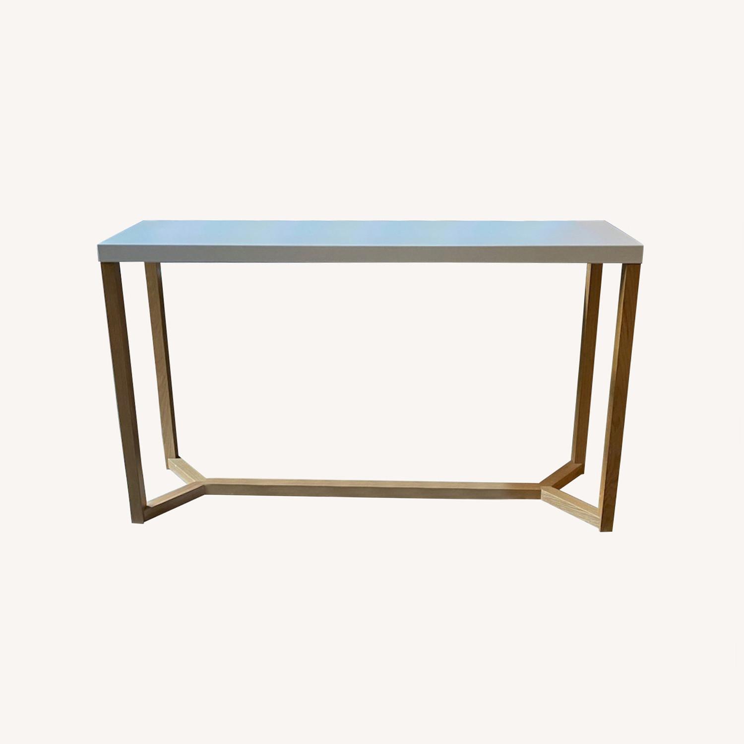 EQ3 Trivia Console Table White on Oak - AptDeco