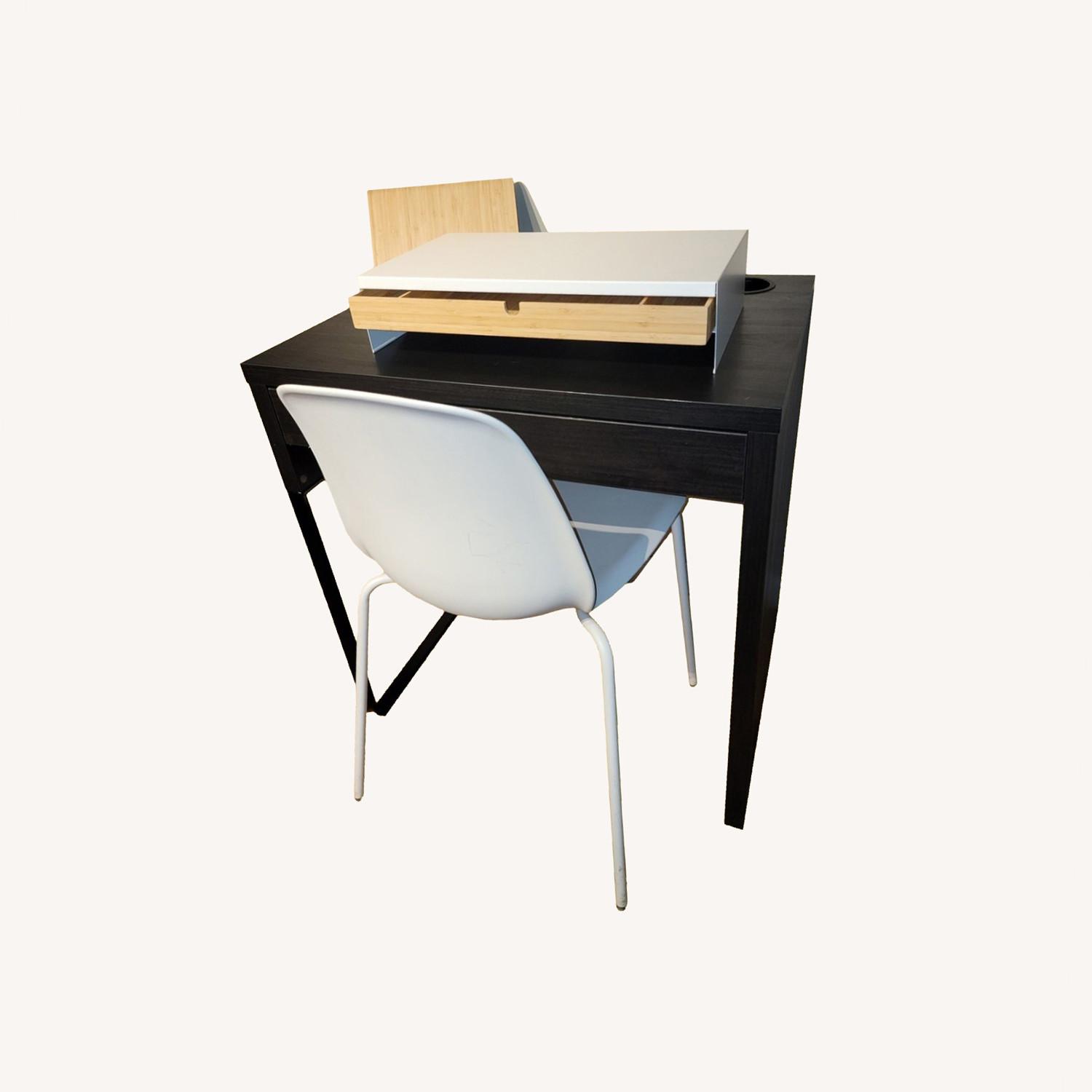 Sleek Clean Desk Monitor Bamboo and Metal Stand - AptDeco