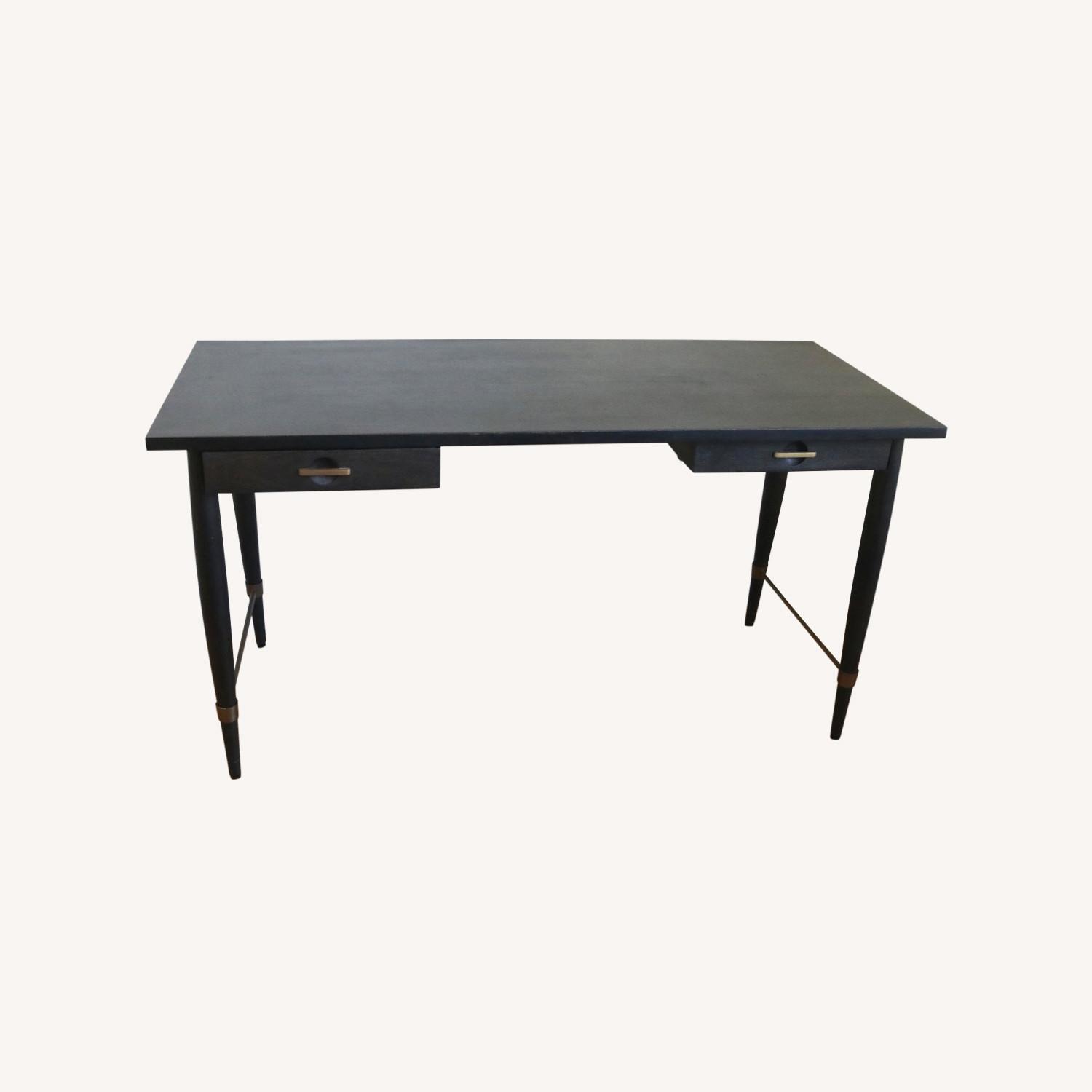 Solid Wood Dark Stain Desk w Bronze Hardware - AptDeco