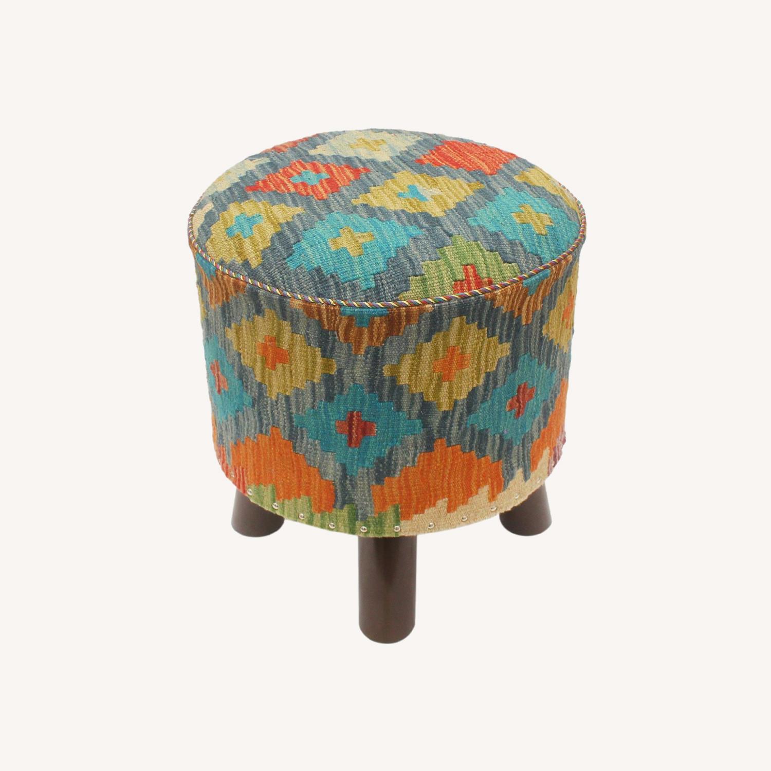 Boho Chic Handmade Kilim Upholstered Footstool - AptDeco