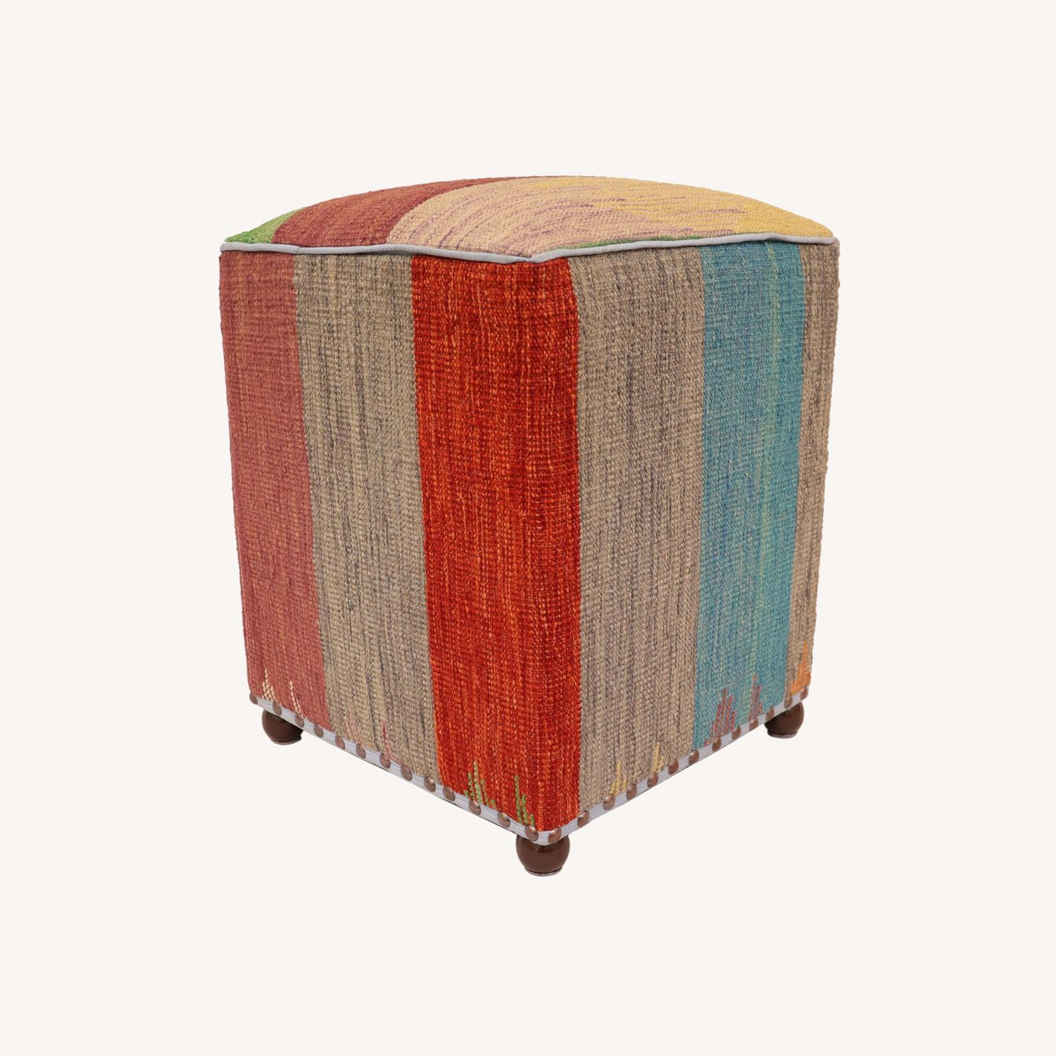 Eclectic Gerald Handmade Kilim Upholstered Ottoman - AptDeco