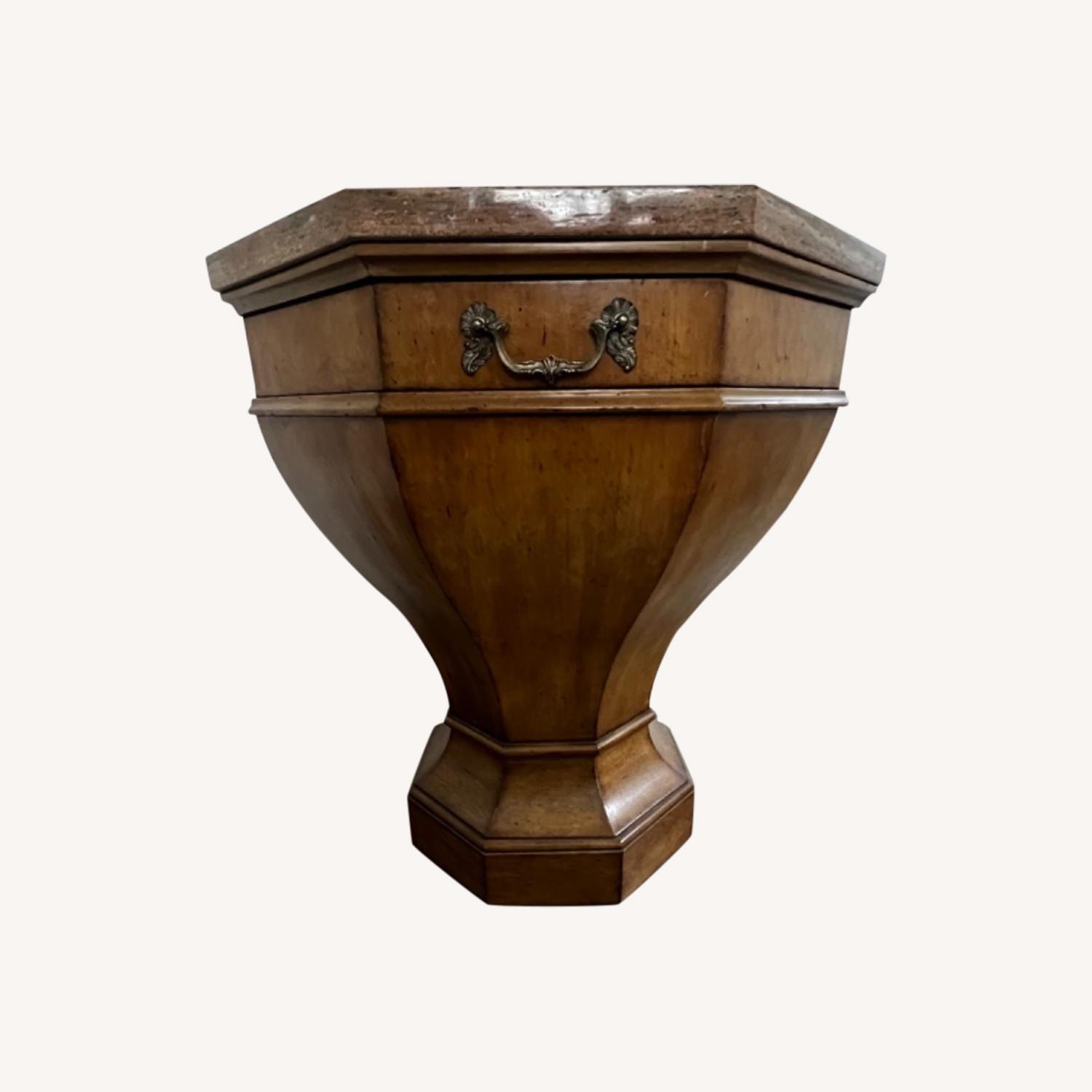 Wood and Marble Consulate Table - AptDeco