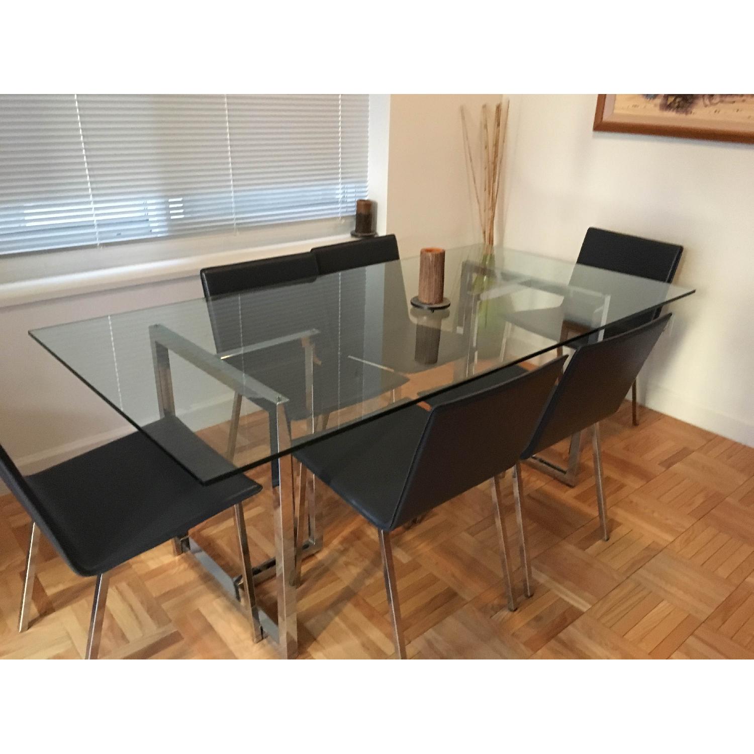 CB2 7 Piece Modern Glass Dining Set - AptDeco