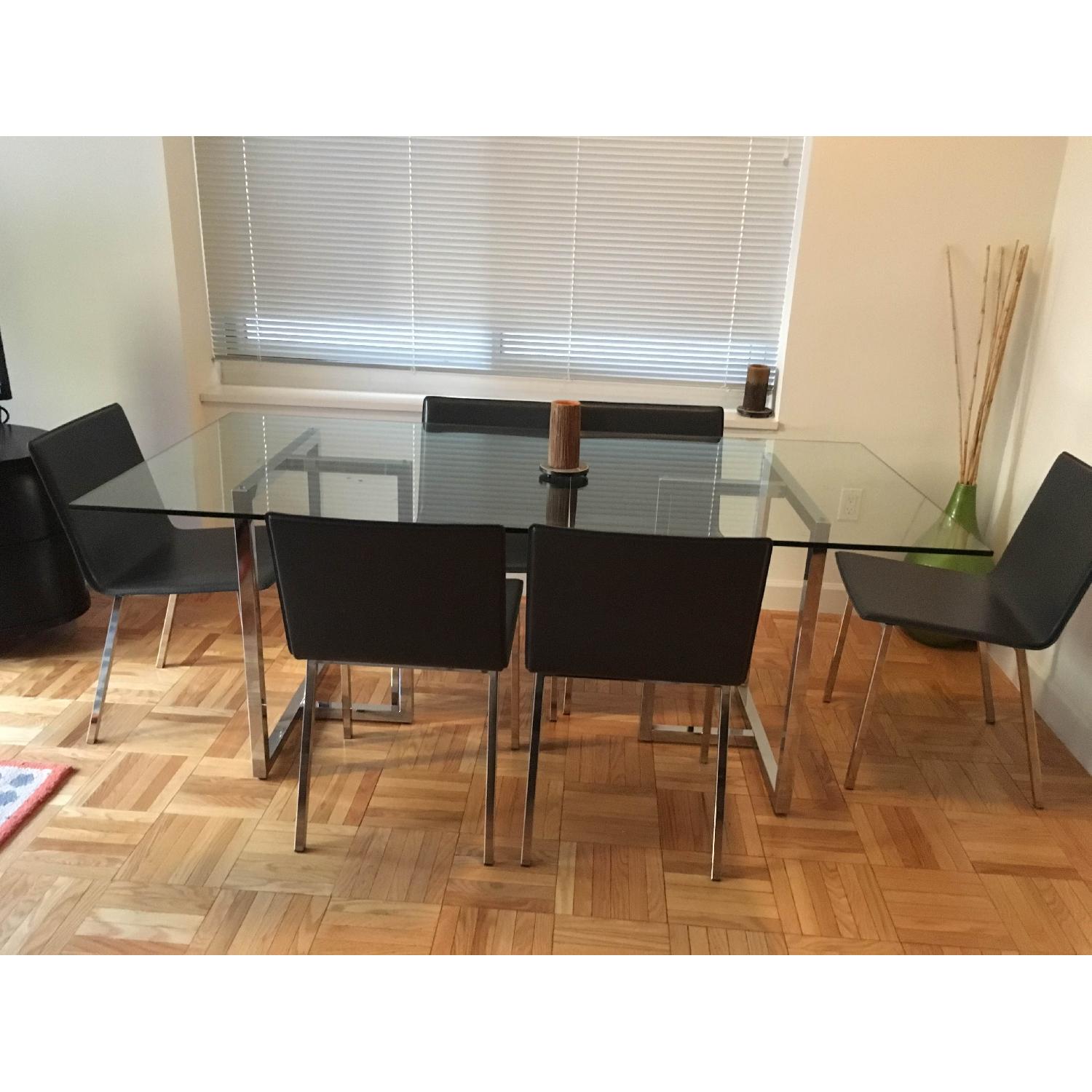 CB2 7 Piece Modern Glass Dining Set - AptDeco