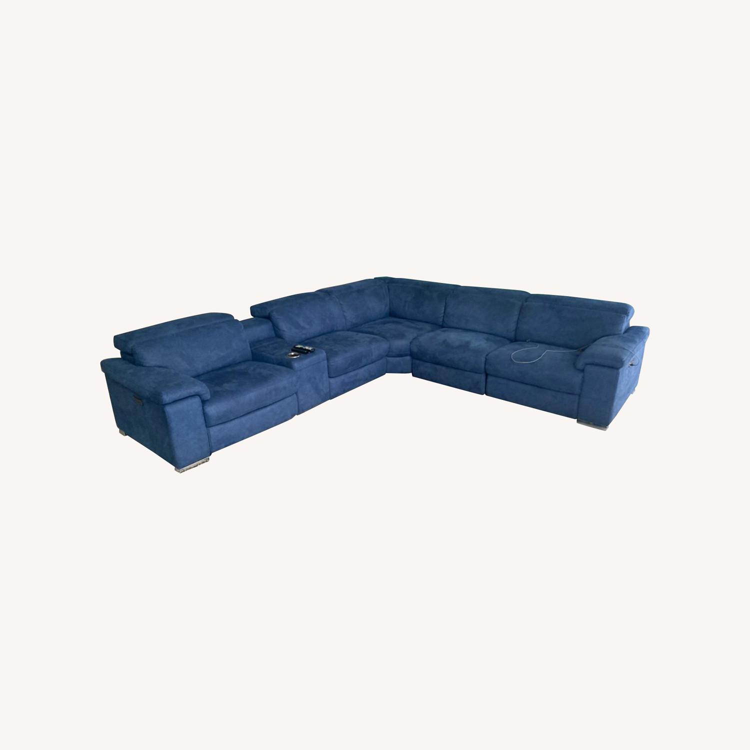 Blue Fabric Reclining Sectional 6pcs. - AptDeco