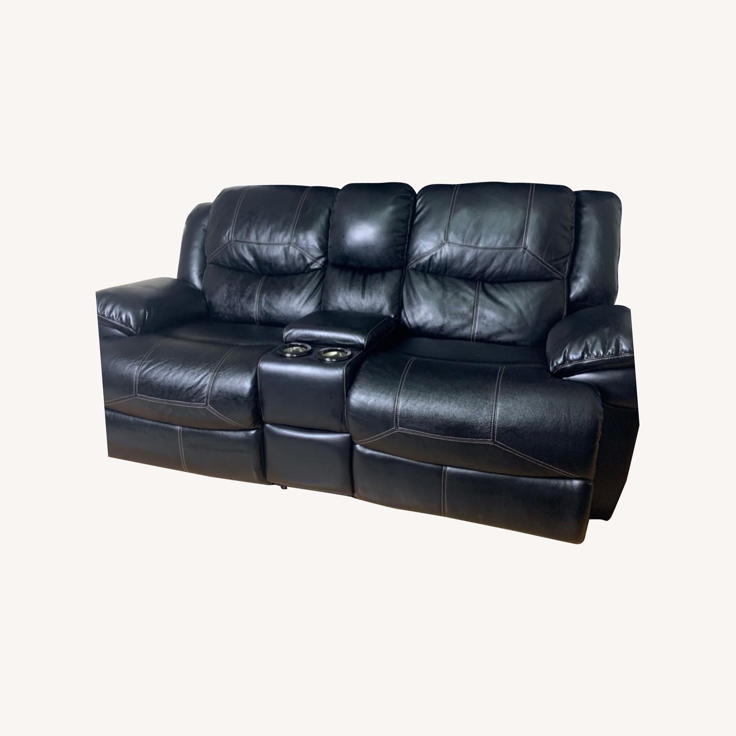 Ashley Furniture LED Light Black Loveseat With Console - AptDeco