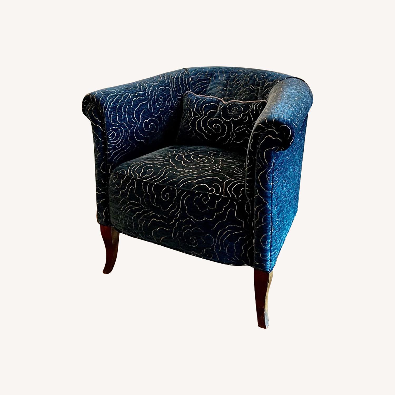 Custom Dark Blue Velvet Barrel Chair Set - AptDeco