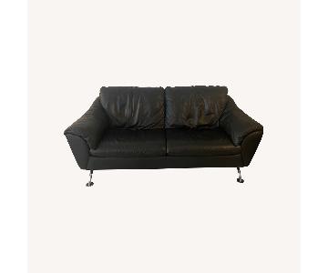 Natuzzi Black Italian Leather Sofa - AptDeco