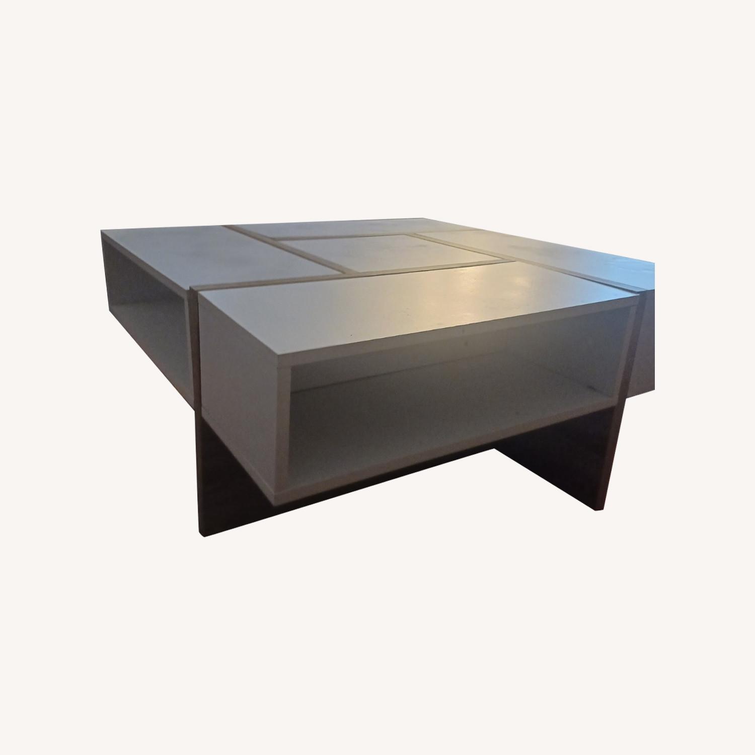 Modern White and Wood Contrast Cocktail Table - AptDeco
