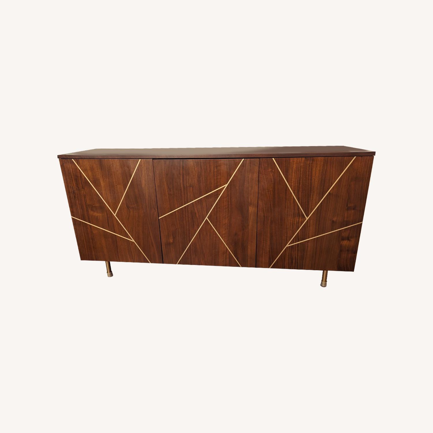 World Market Wood/Brass Inlay Storage Cabinet - AptDeco