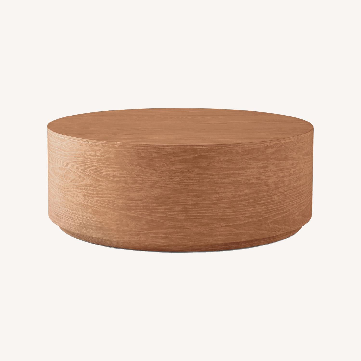 West Elm Volume Round Drum Coffee Table 44", Cool Walnut - AptDeco