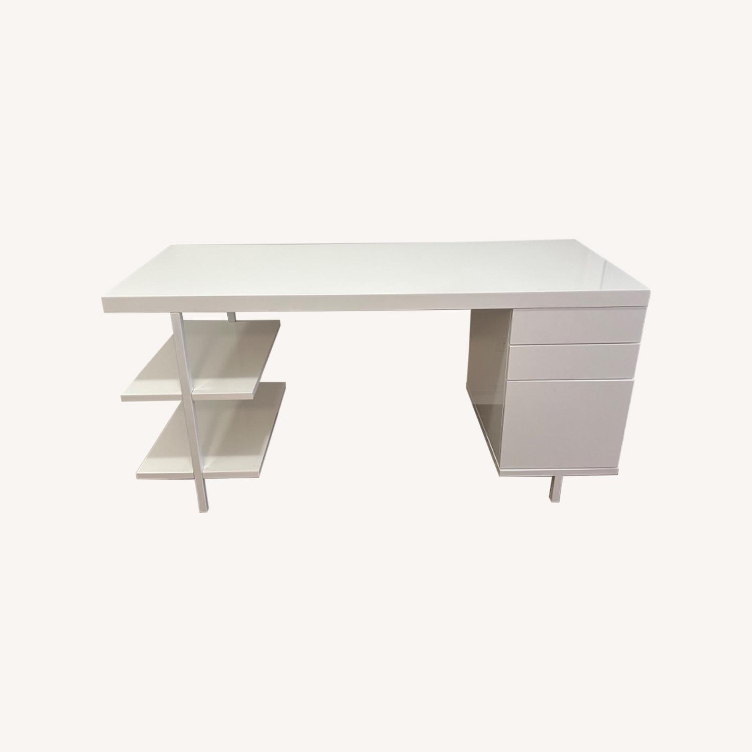 CB2 3-Drawer White Wood Desk With Shelves - AptDeco