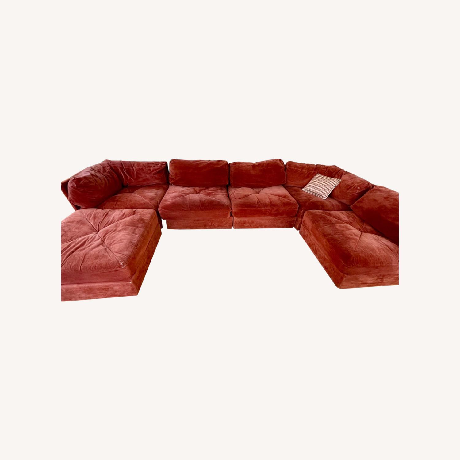 Red Velvet 70s Modular Sectional - AptDeco