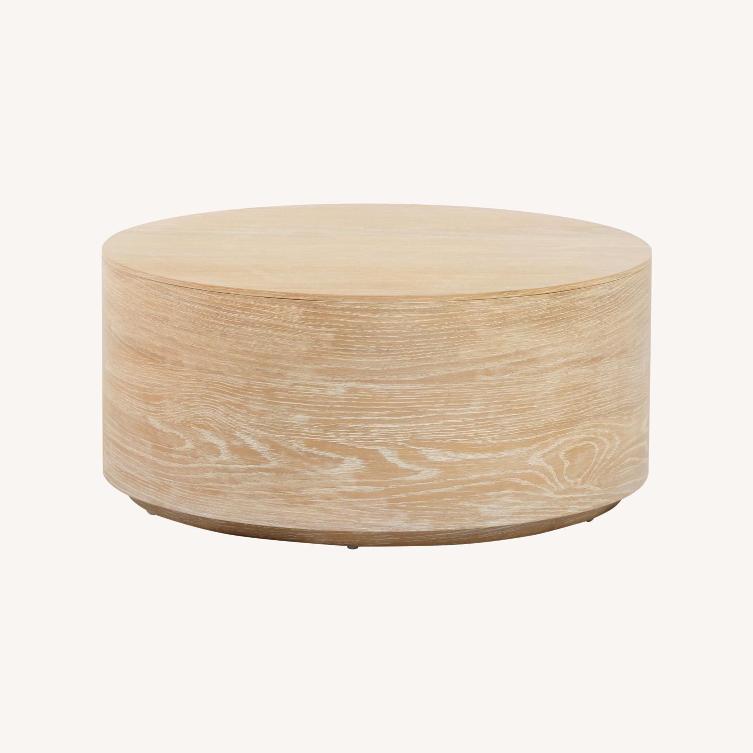 West Elm Volume Round Drum Coffee Table (36") -Washed Oak - AptDeco