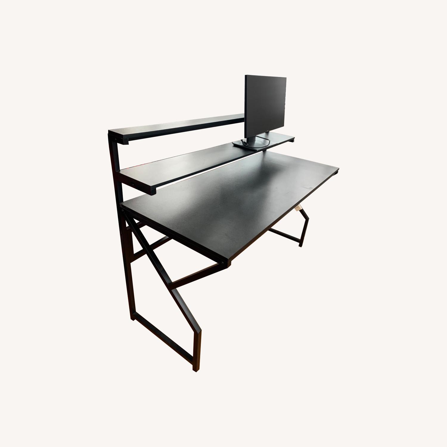 Black Metal Desk With Monitor Stand - AptDeco