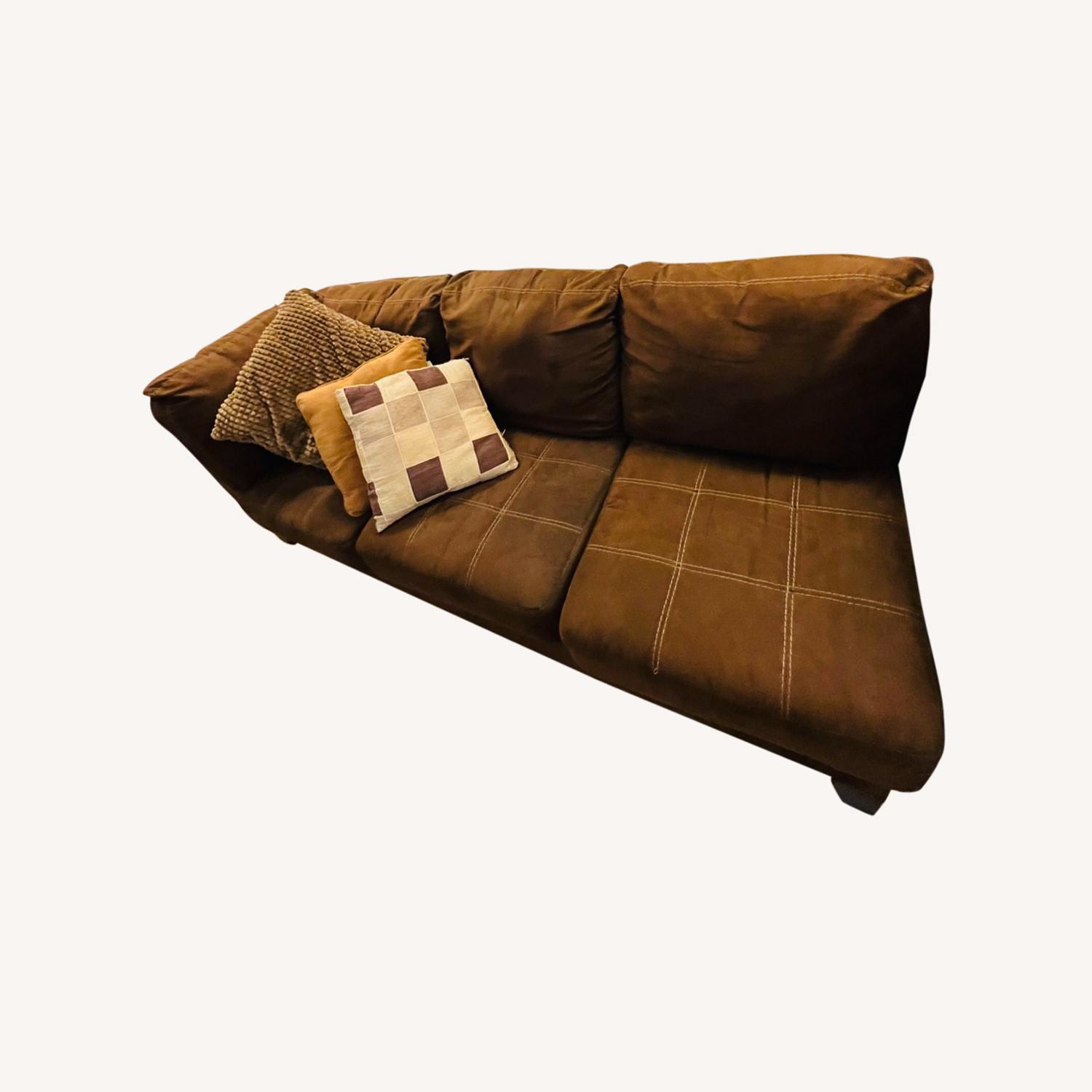 Ashley Plush Comfy Brown Suede Two Piece Sectional - AptDeco