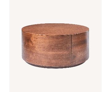 West Elm Volume Round Drum Coffee Table (36) -Wood - AptDeco