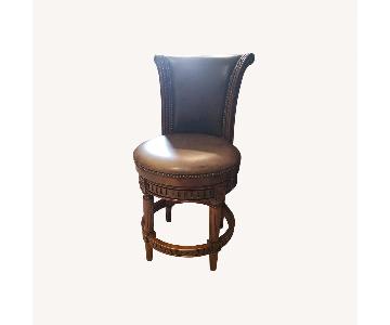 Frontgate Bar Stools Counter-Height Wood Leather- Set Of 4 - AptDeco