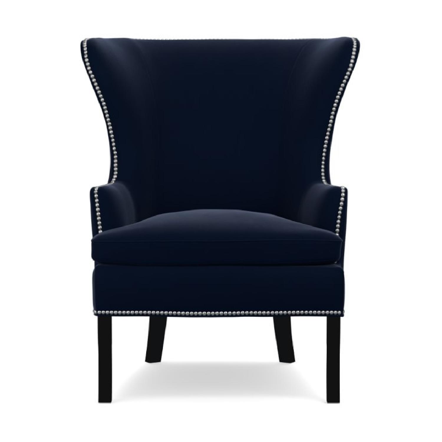 Williams Sonoma Navy Velvet Wingback Chair - AptDeco