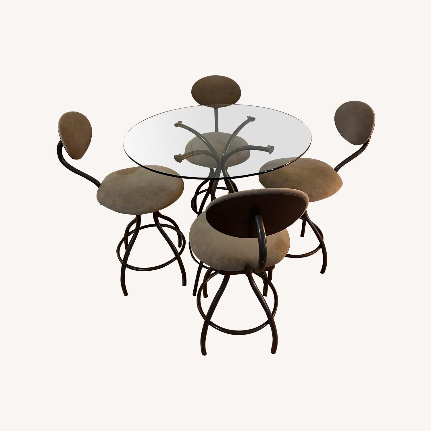 Bar Height Glass and Metal Table and 4 Chairs - AptDeco