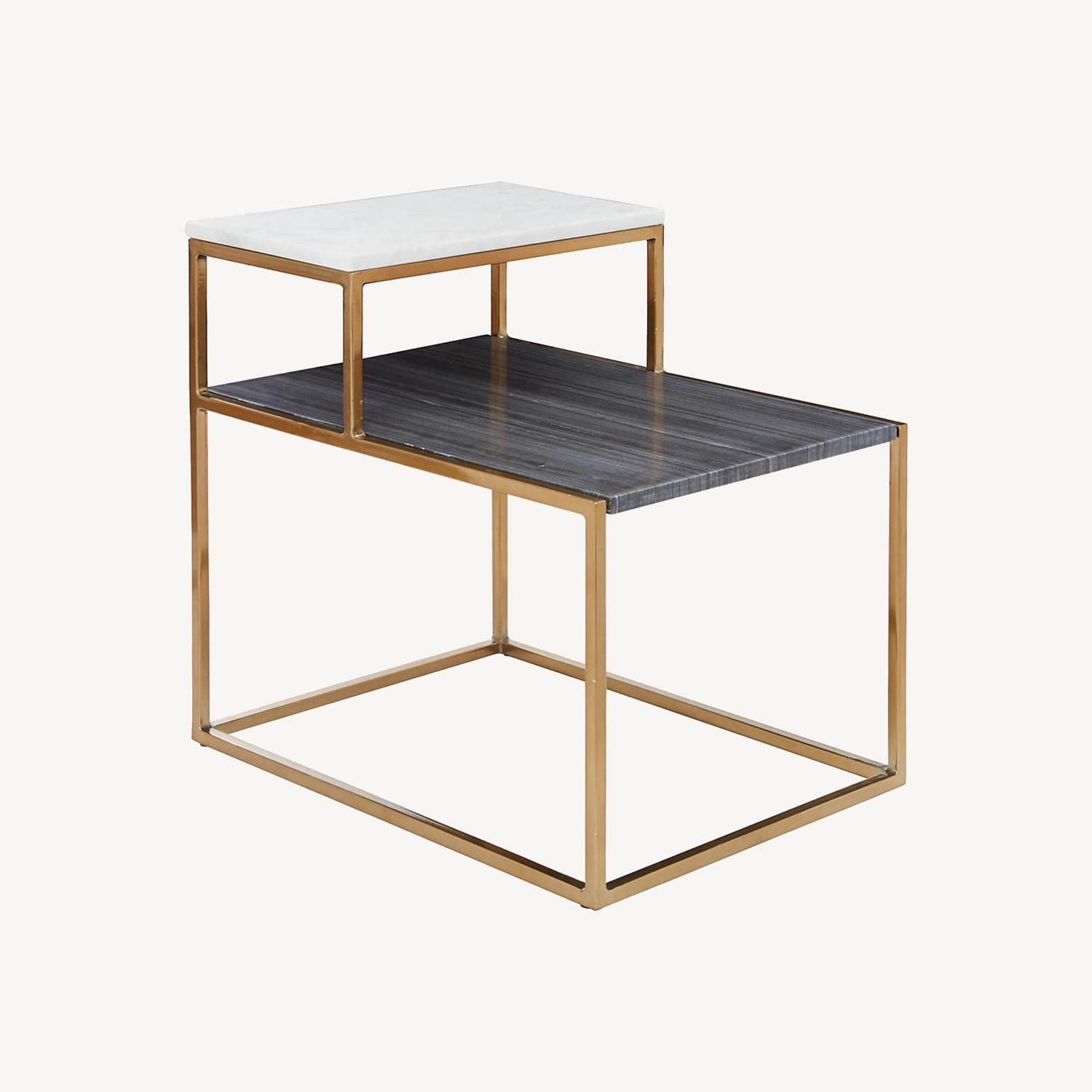 CB2 2 Tone Brass and Marble Side Table - AptDeco