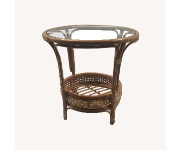 Bamboo End Table With Glass Top - AptDeco