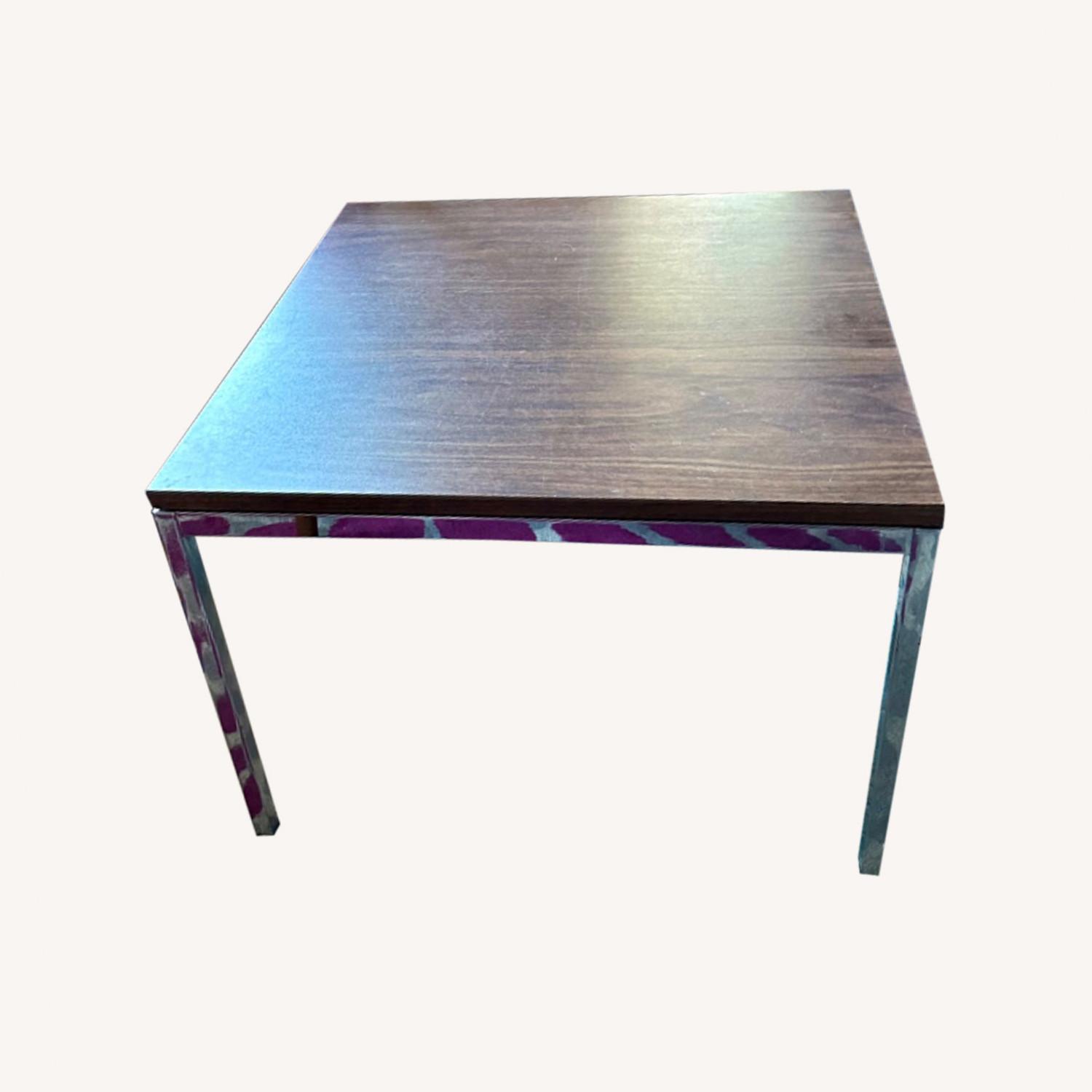 24 Square Woodgrain Veneer Table With Chrome Legs - AptDeco