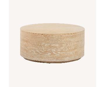 West Elm Volume Round Drum Coffee Table Wood - AptDeco