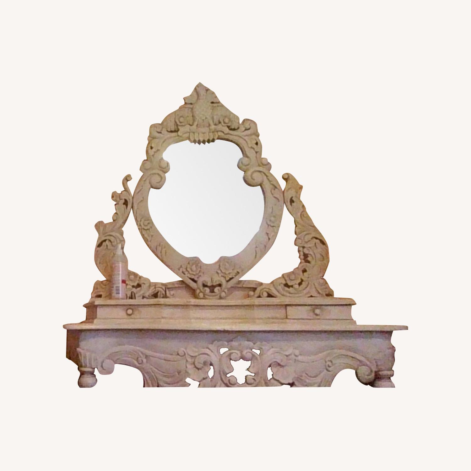 Hand Carved Wood Victorian Makeup Table - AptDeco