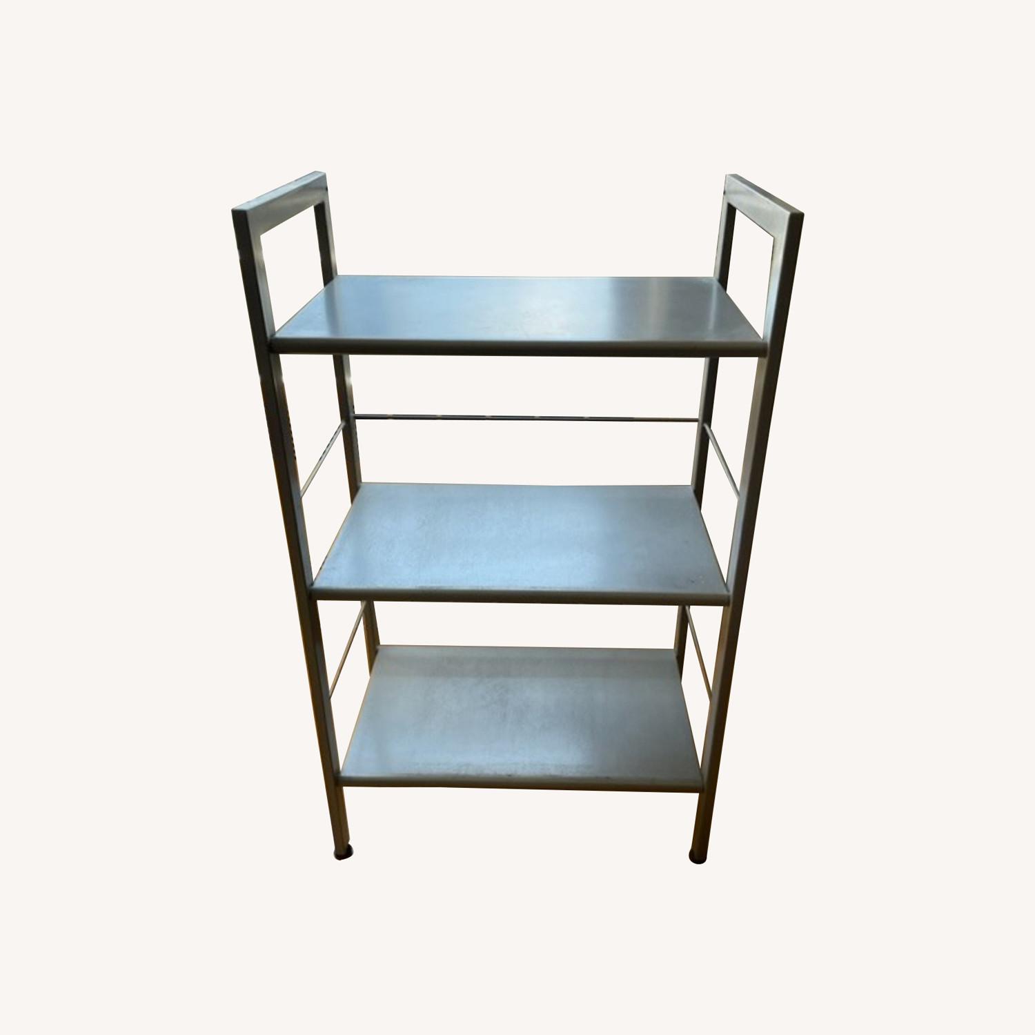 Crate & Barrel 40" Tall Silver Metal Half Bookcase - AptDeco