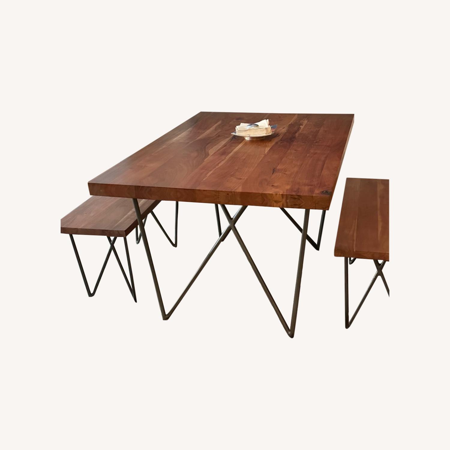 CB2 Wood Dining Table & Benches - AptDeco