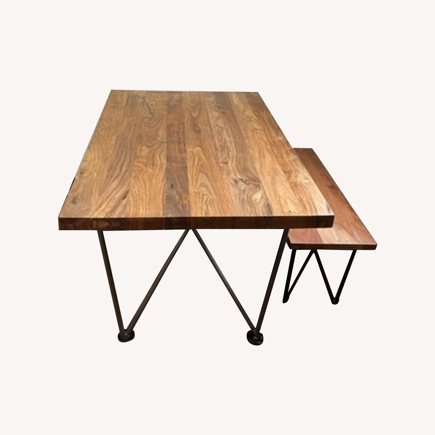 CB2 Dylan Acacia 36x53 Dining Table + Bench Set - AptDeco