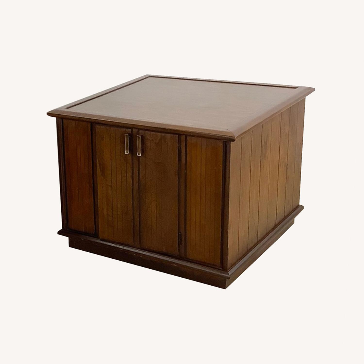 Pair MCM Walnut Side Tables With Cabinet Storage - AptDeco
