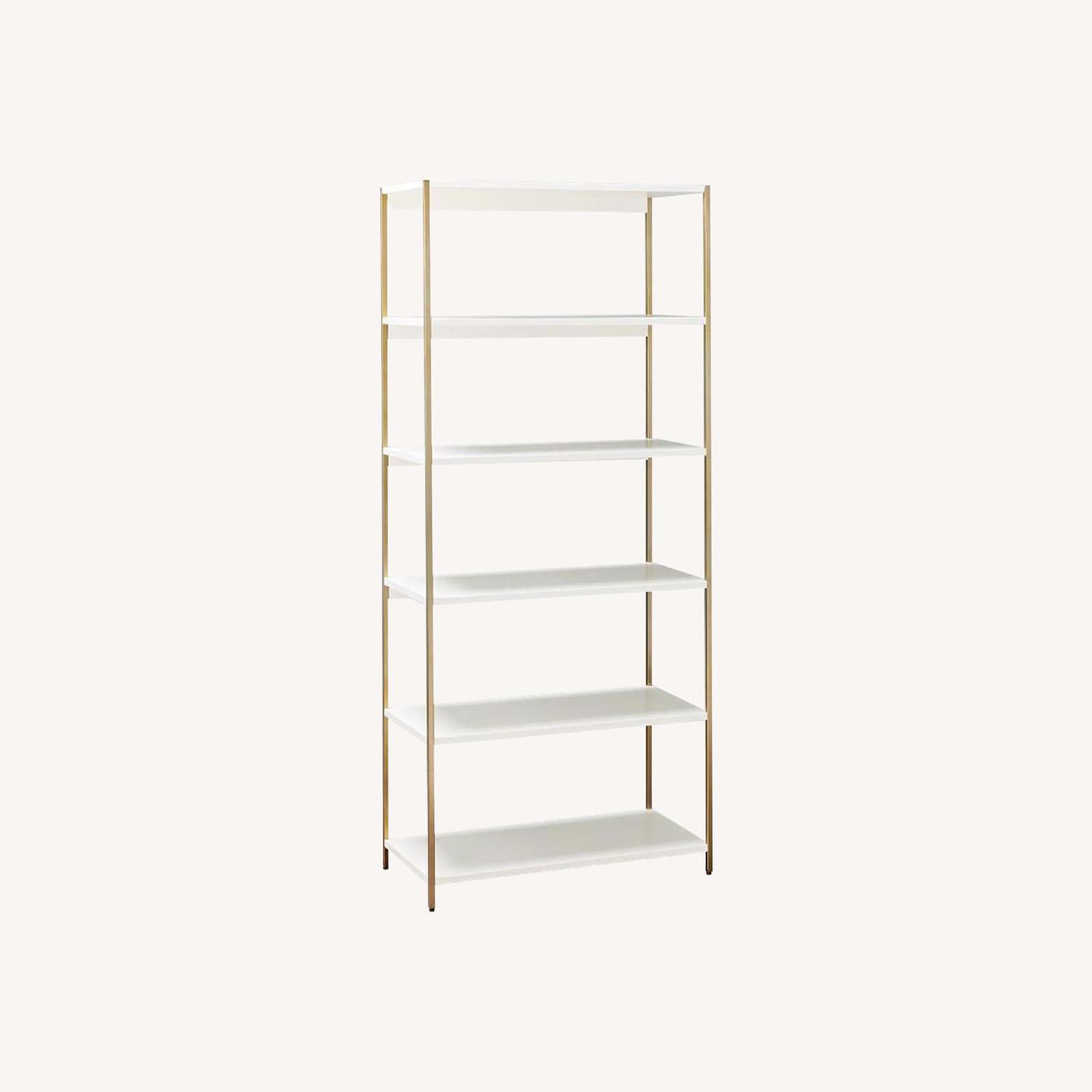 West Elm Zane Wide Bookshelf White Antique Brass AptDeco West Elm Zane Wide Bookshelf White Antique Brass AptDeco