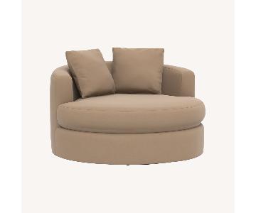 Pottery Barn Balboa Upholstered Grand Swivel Chair - AptDeco