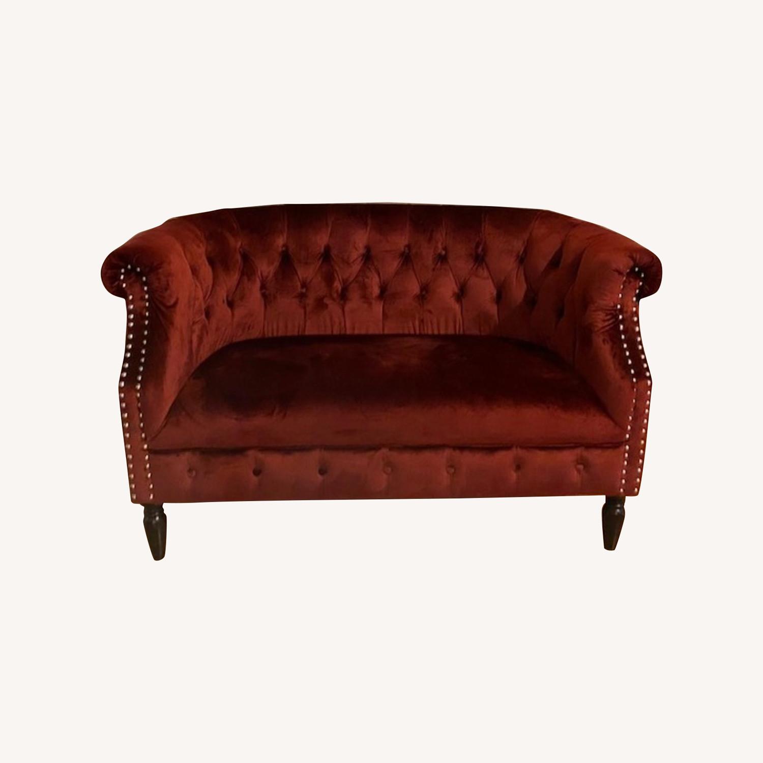 Macy's Murlene 52" Tufted Red Velvet Loveseat - AptDeco