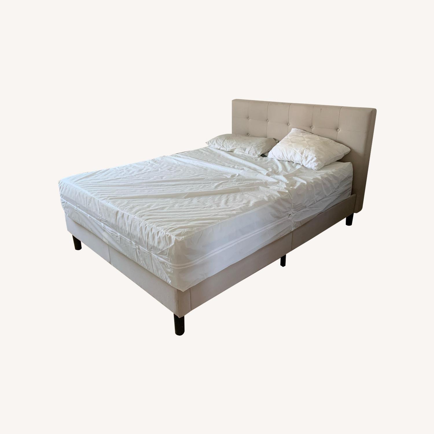 Beige Fabric Queen Bed Frame - AptDeco
