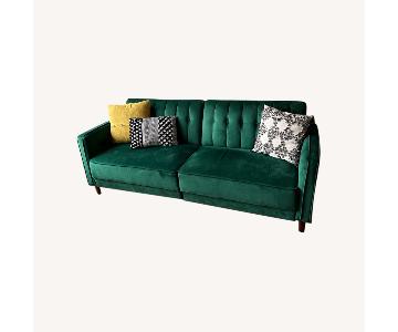 Mid century Green Velvet Sleeper Sofa - AptDeco