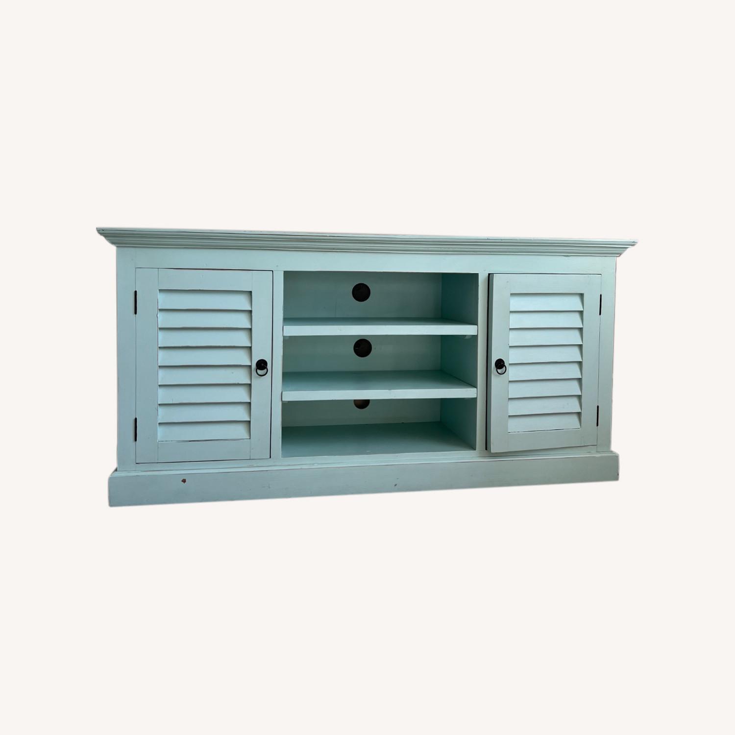 Shutter Media Cabinet in Duck Egg Blue, Distressed - AptDeco