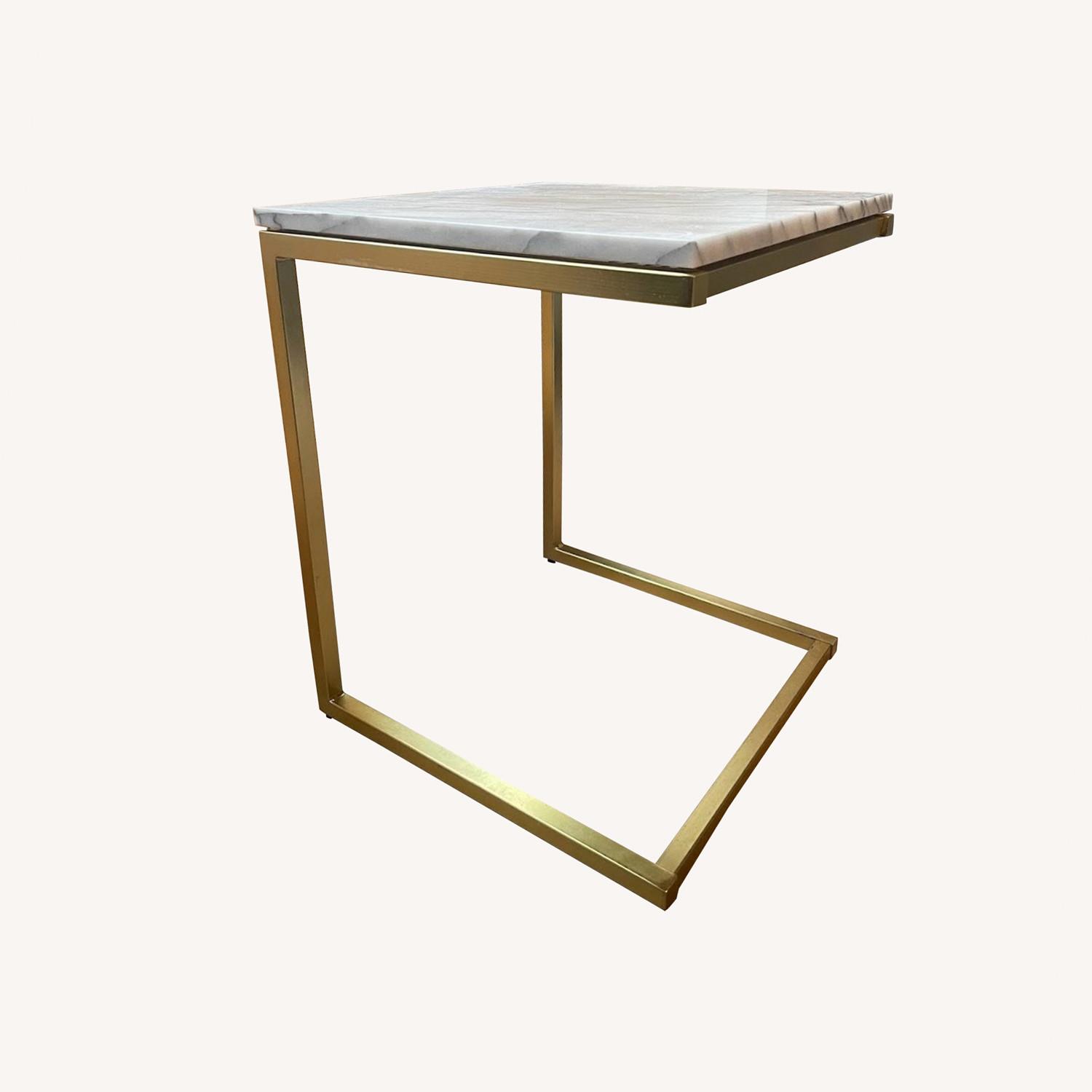 CB2 Smart Brass C Table with White Marble Top - AptDeco