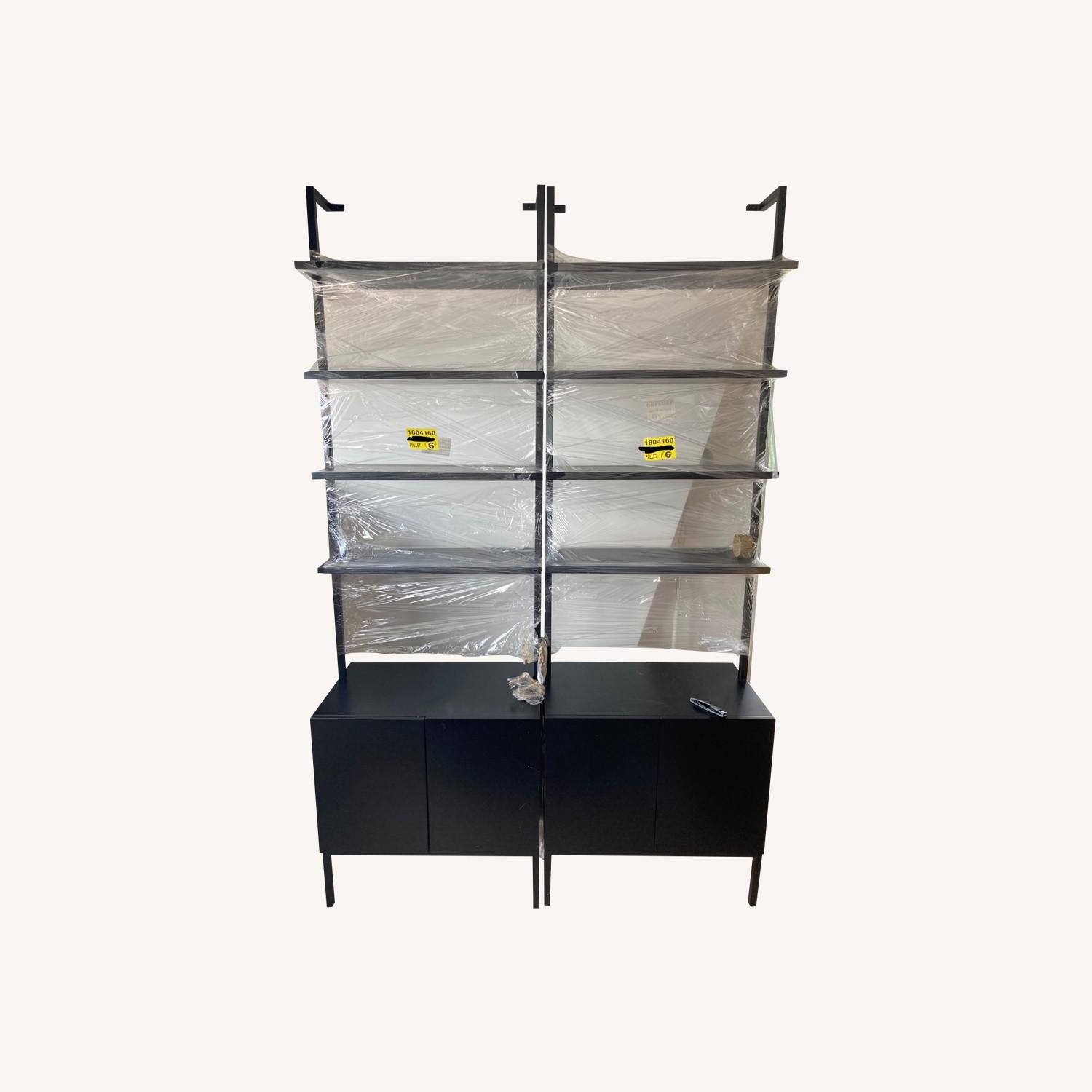 CB2 Black Wall Mounted Bookcase with Cabinet - AptDeco