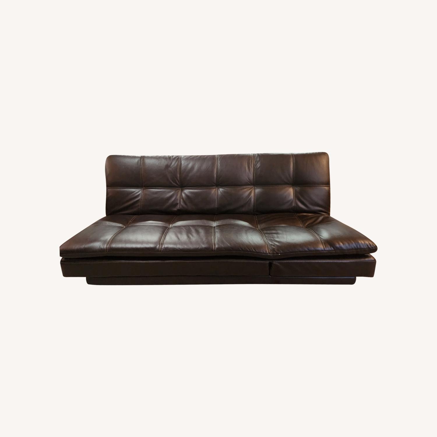 2 Brown Leather Sofa Bed with USB Output Plug - AptDeco